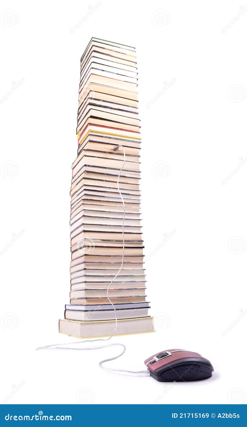 Stack of Books and a Computer Mouse Stock Image - Image of educate ...