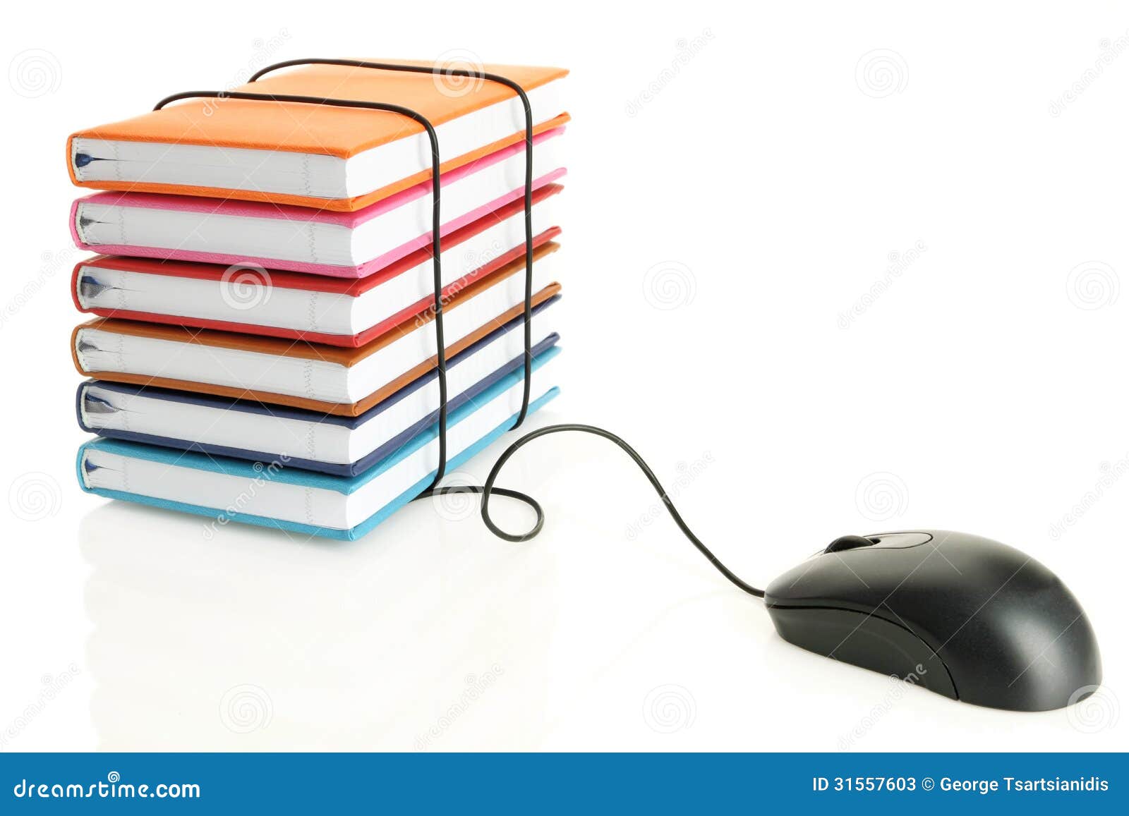 Stack of Books Connecting To a Computer Mouse Stock Image - Image of ...