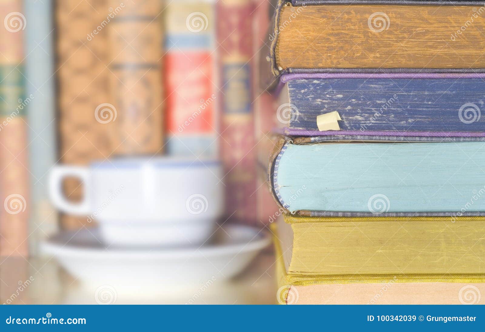 Stack of Books and a Cup of Coffee Stock Image - Image of hardback ...