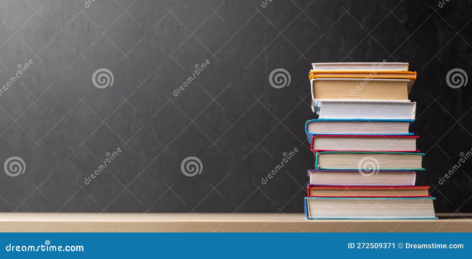 Stack of Books on Desk with Chalkboard Stock Image - Image of space ...