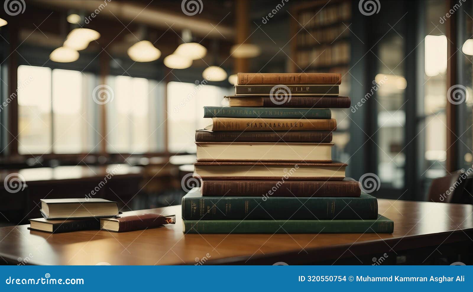 Stack of Books on Desk in Library, Education and Learning Concept Stock ...