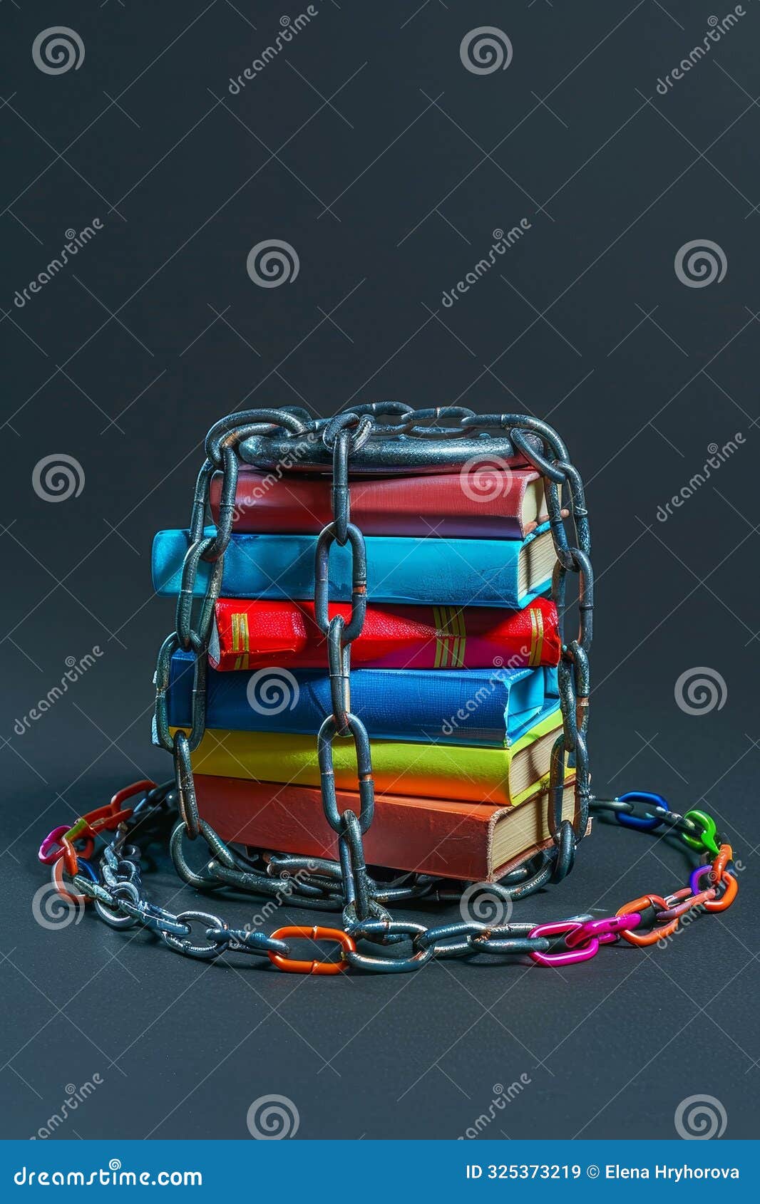 A Stack of Books of Different Colors and Sizes Wrapped in Chains and ...