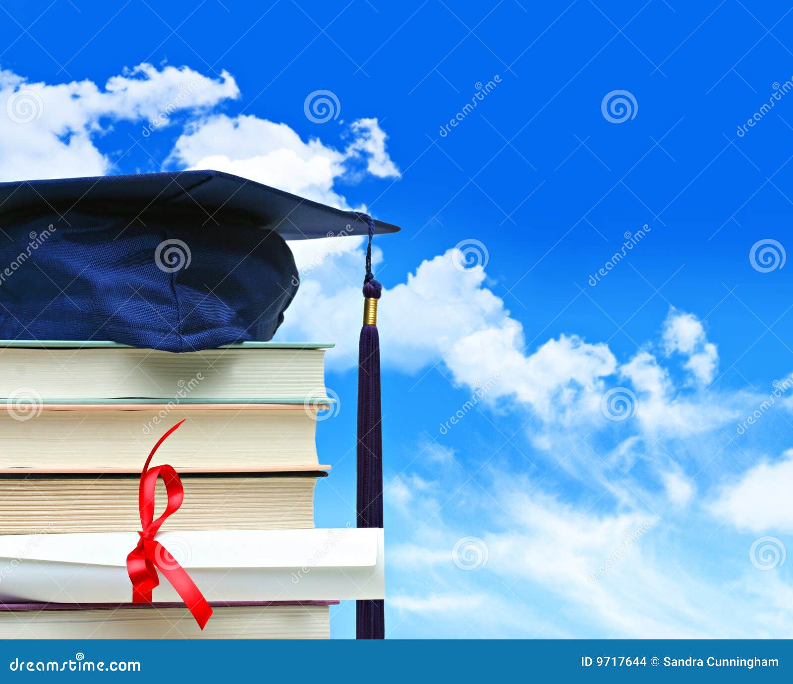 Stack of Books with Diploma Against Blue Sky Stock Photo - Image of ...