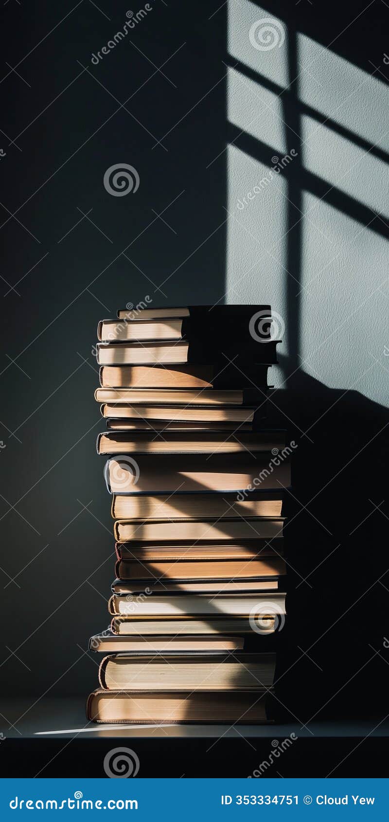 Stack of Books in Dramatic Light with Shadows on a Minimalist ...