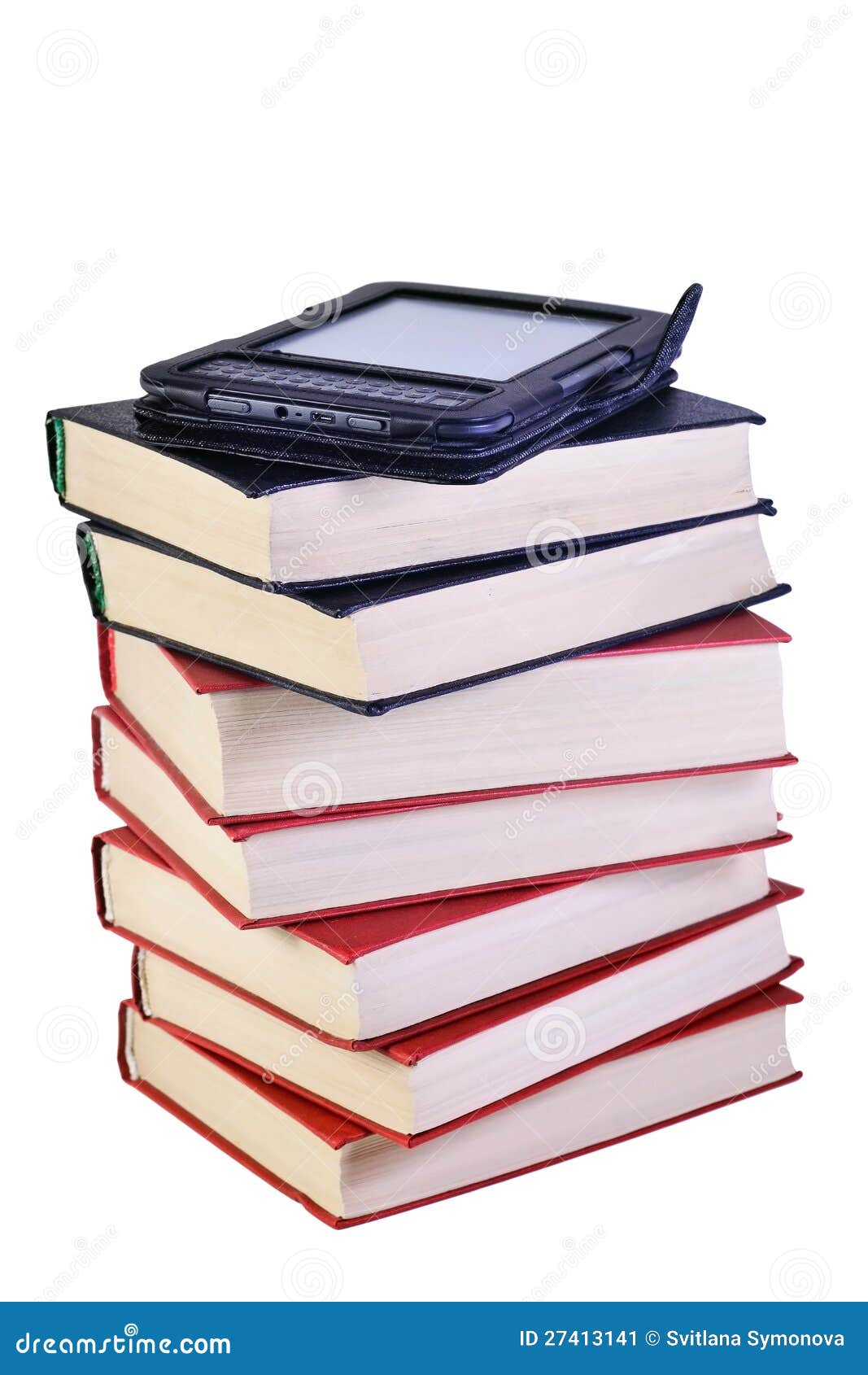 Stack of Books with Electronic Book on it Stock Image - Image of ...