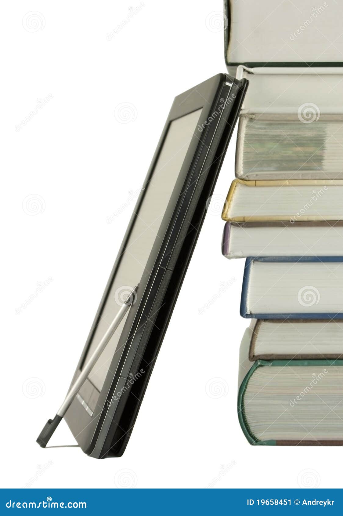 Stack of Books and Electronic Book Reader Stock Image - Image of novel ...