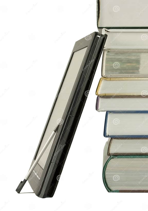 Stack of Books and Electronic Book Reader Stock Image - Image of novel ...