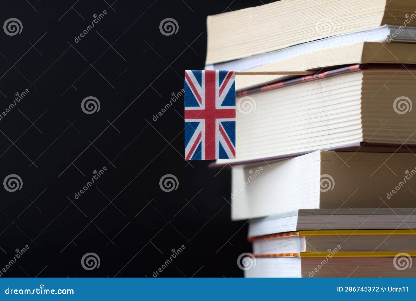 Stack of Books with English Flag on Black Background, English Language ...