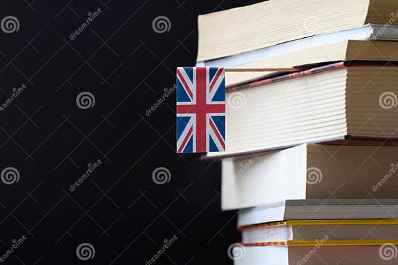 Stack of Books with English Flag on Black Background, English Language ...