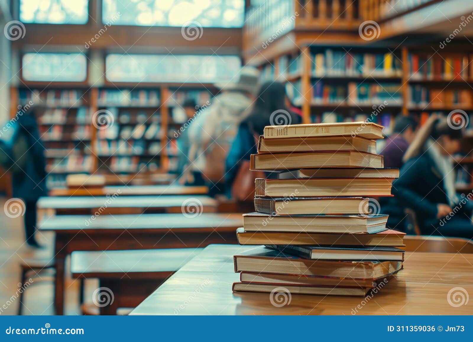 Stack of Books in Foreground with Students Studying in the Blurred ...