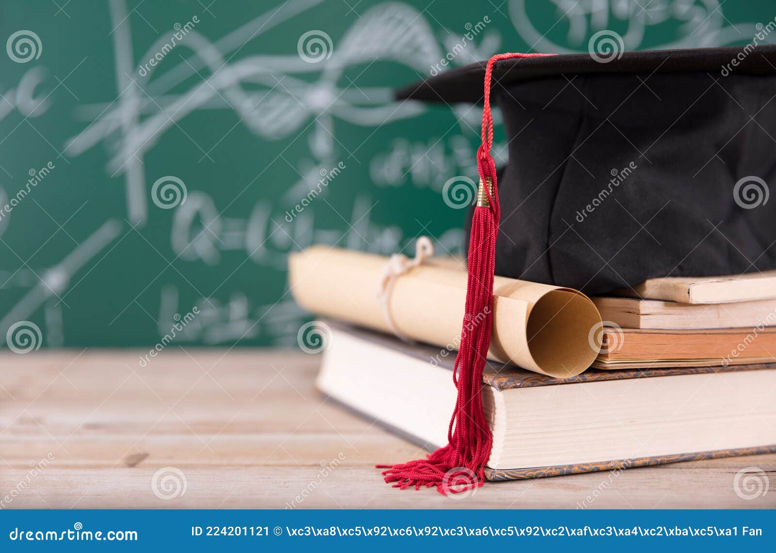 A Stack of Books in Front of a Blackboard Full of Mathematical Formulas ...