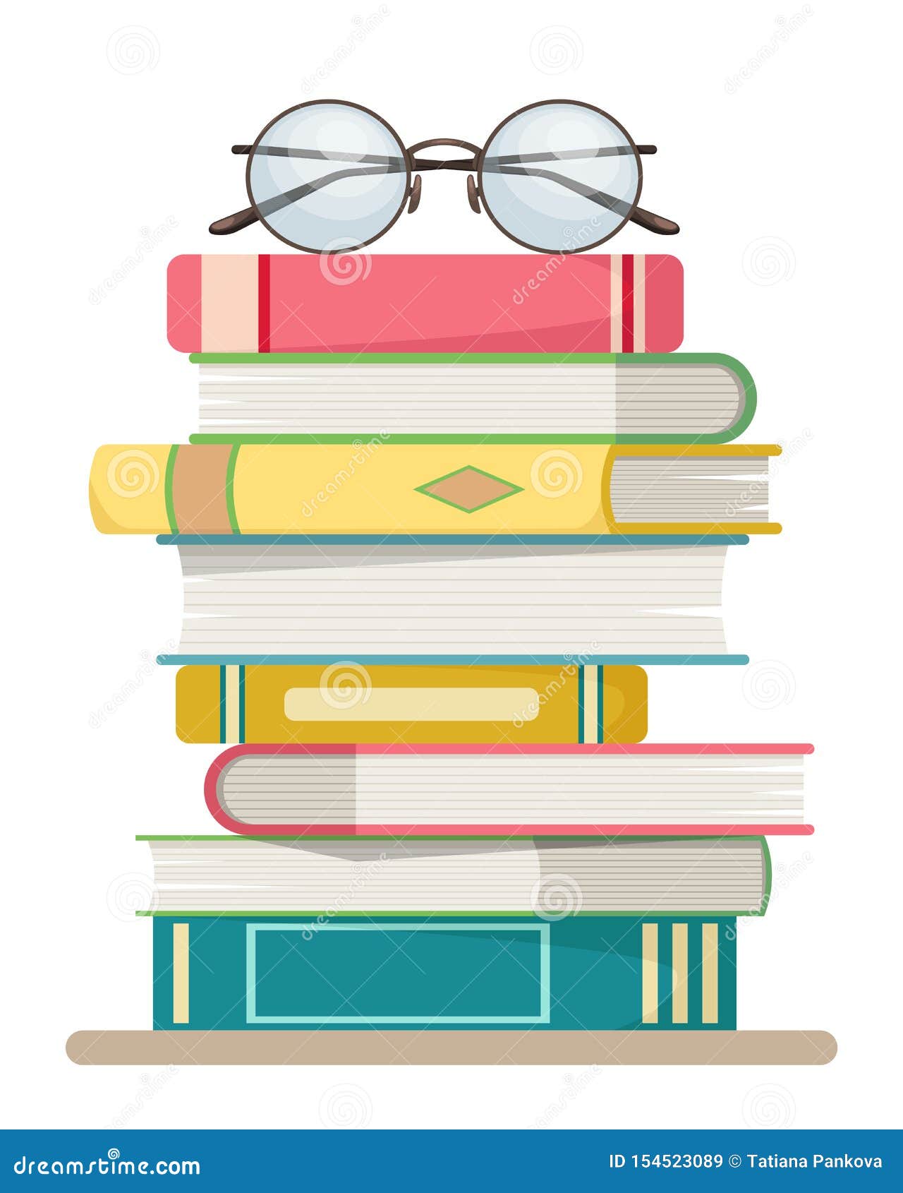 Stack Of Books With Glasses On The Top On A White Background Flat Design Style Stock Vector