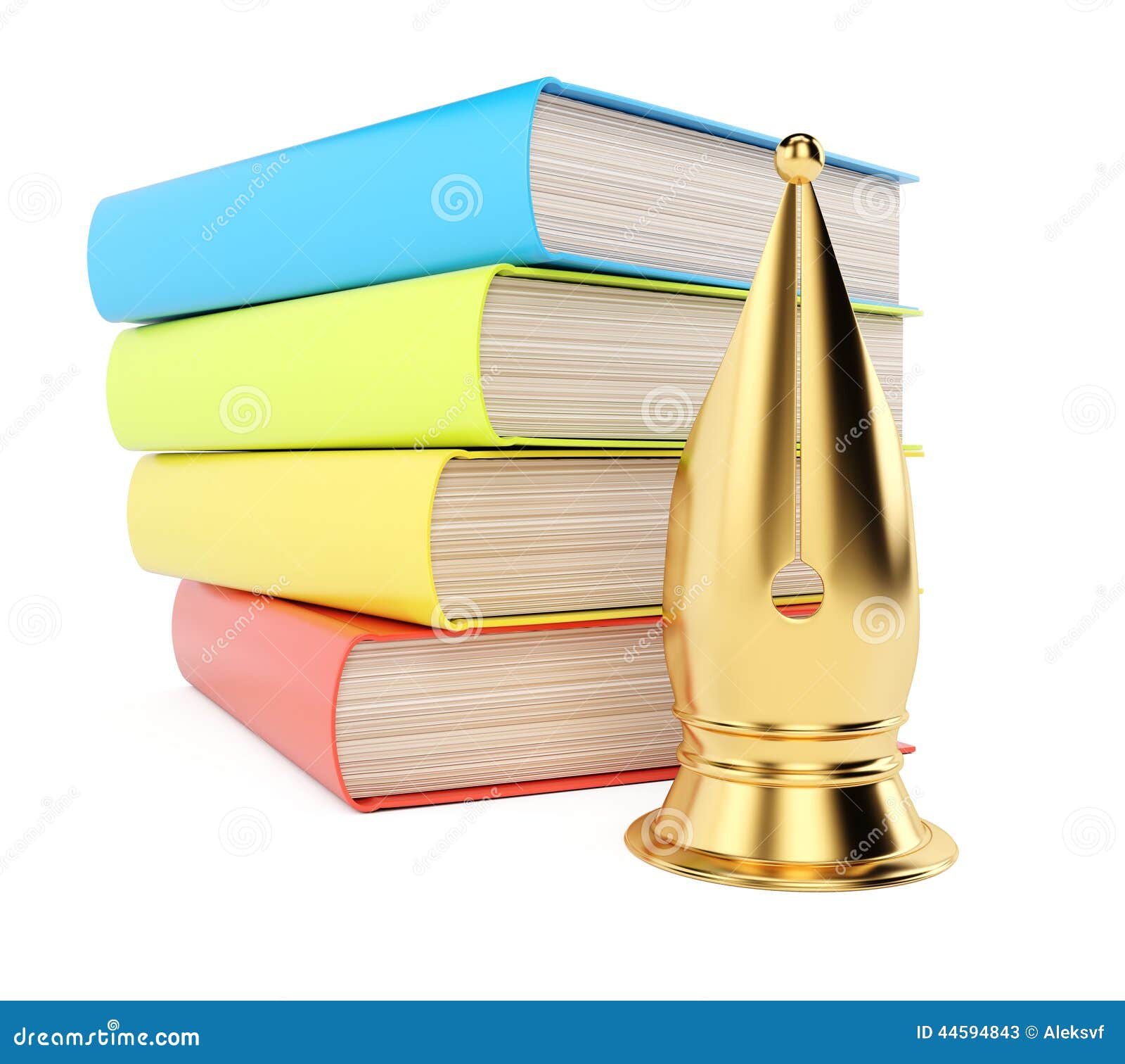 Stack of Books and Golden Quill Stock Illustration - Illustration of ...