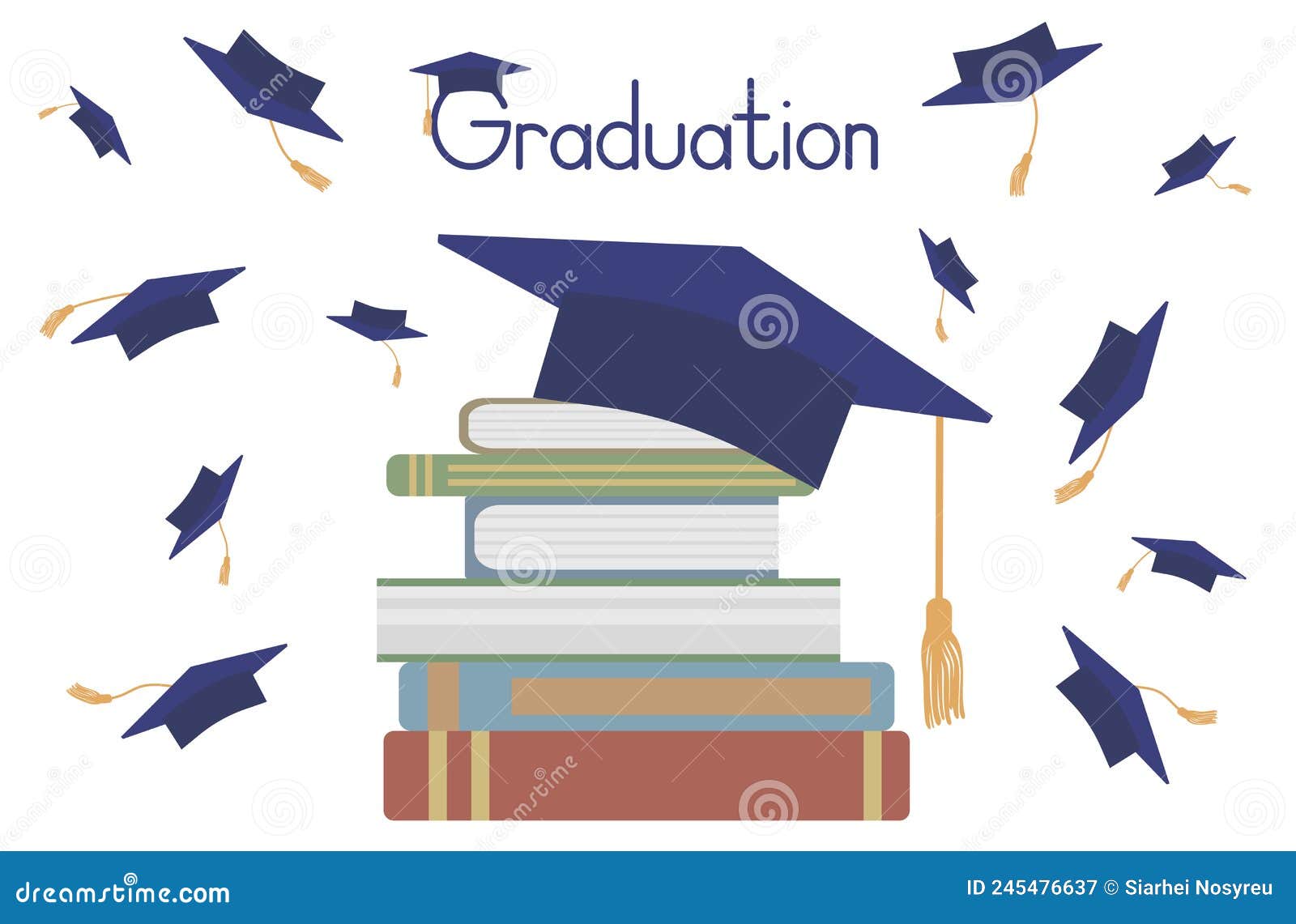 Stack of Books with Graduation Cap on Background of Flying Caps ...