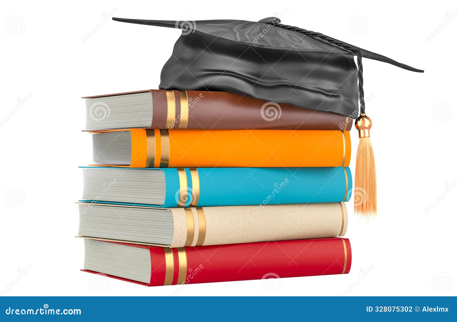Stack of Books with Graduation Cap, 3D Rendering Stock Illustration ...