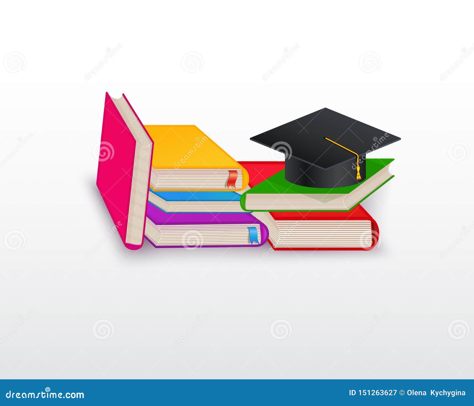 Stack Of Books With Graduation Cap Isolated On White Background. Flat ...