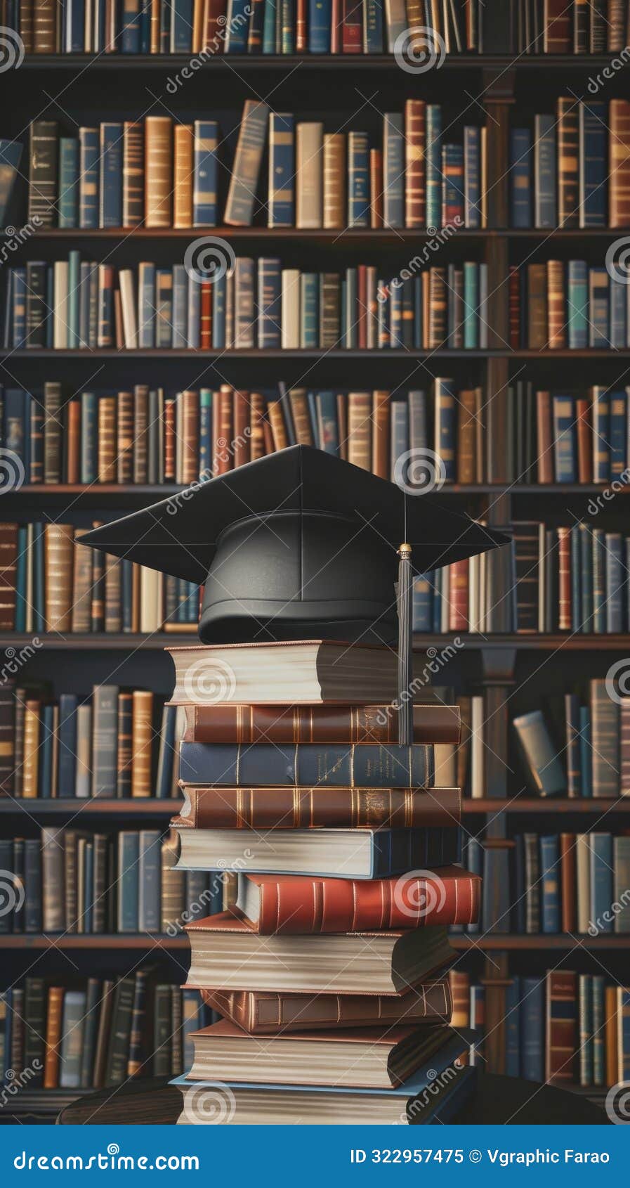 Stack of Books with Graduation Cap in Library, Education and Knowledge ...