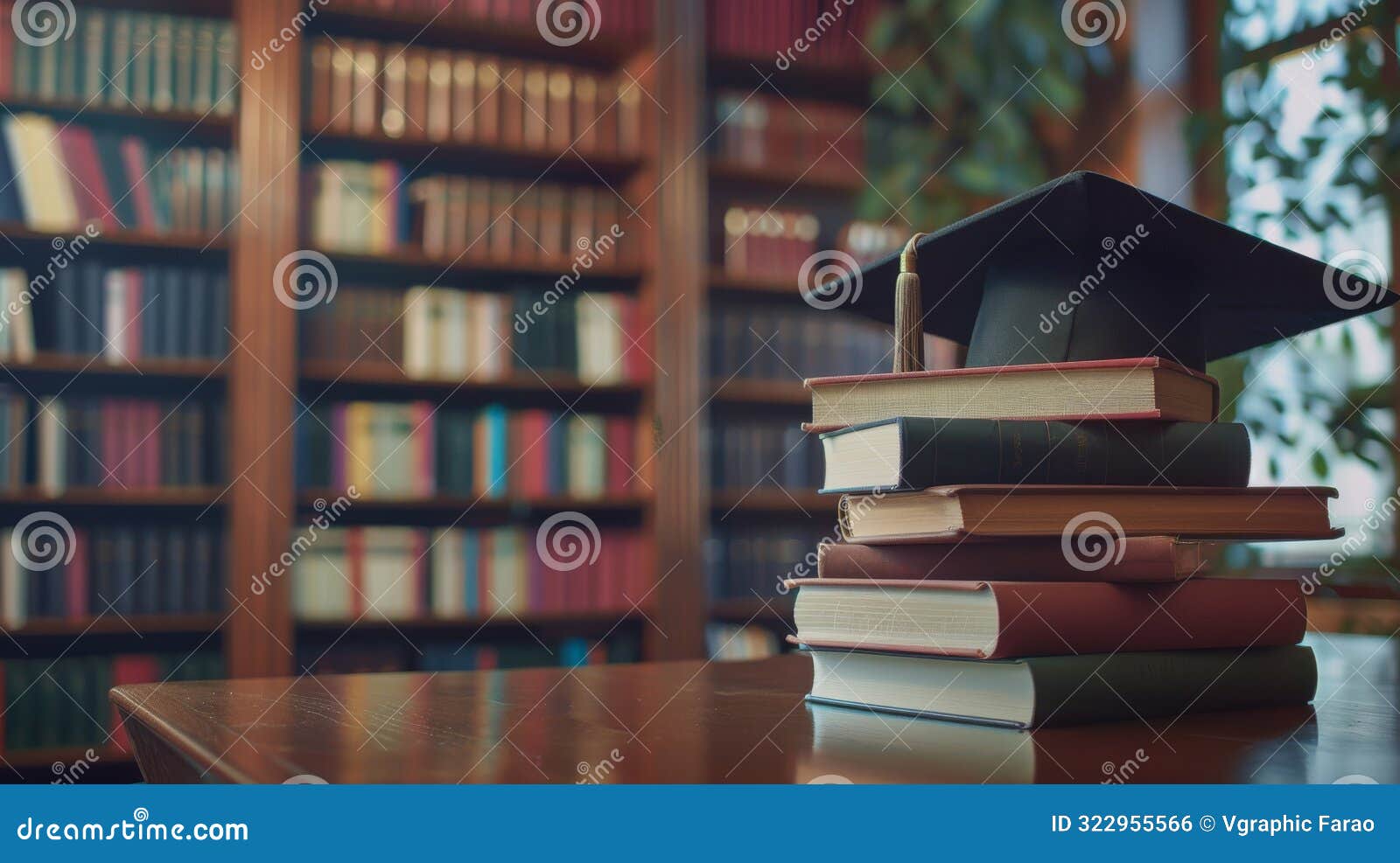 Stack of Books with a Graduation Cap in a Library, Educational and ...
