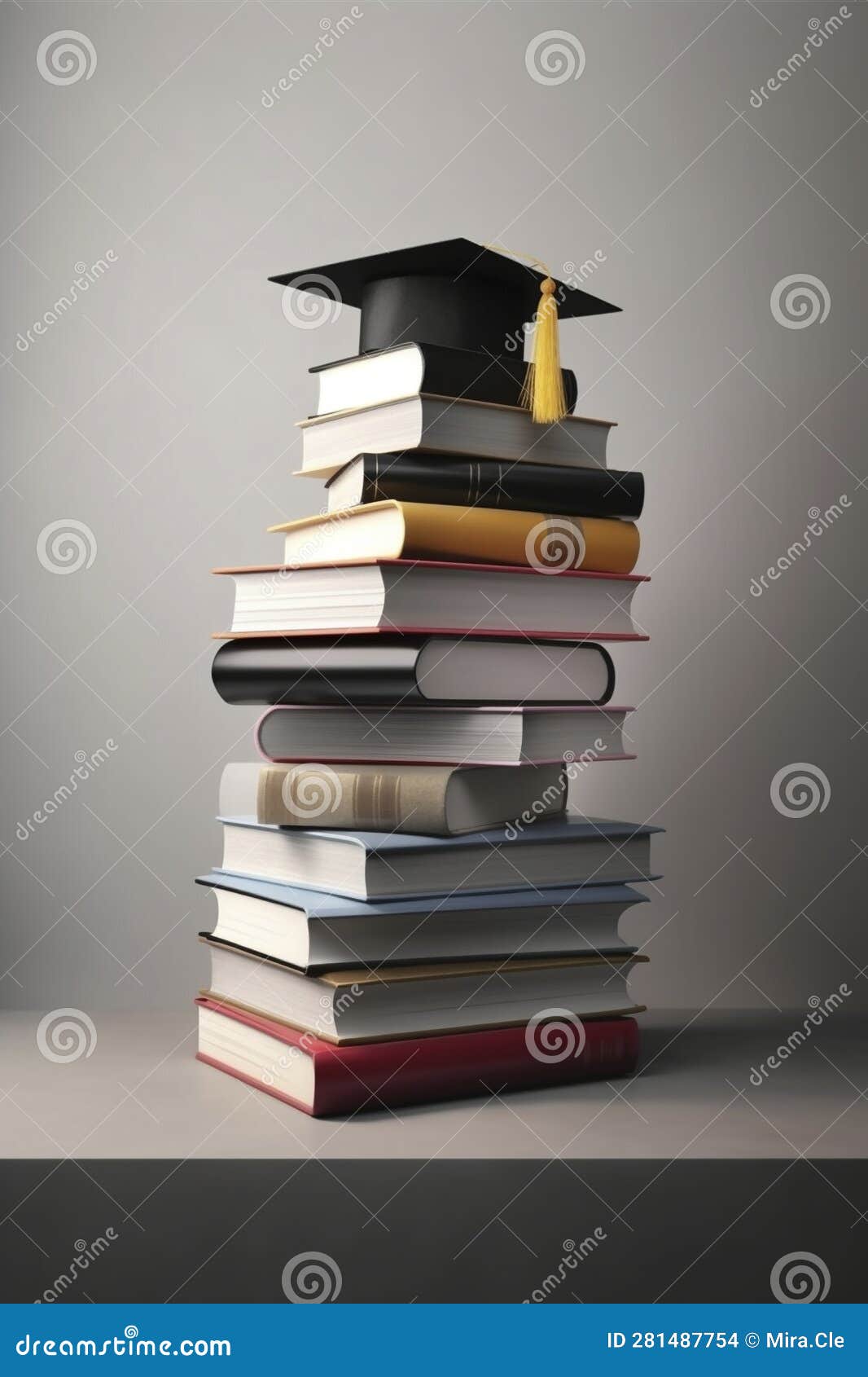 Stack of Books with Graduation Hat, Created with Generative AI Stock ...
