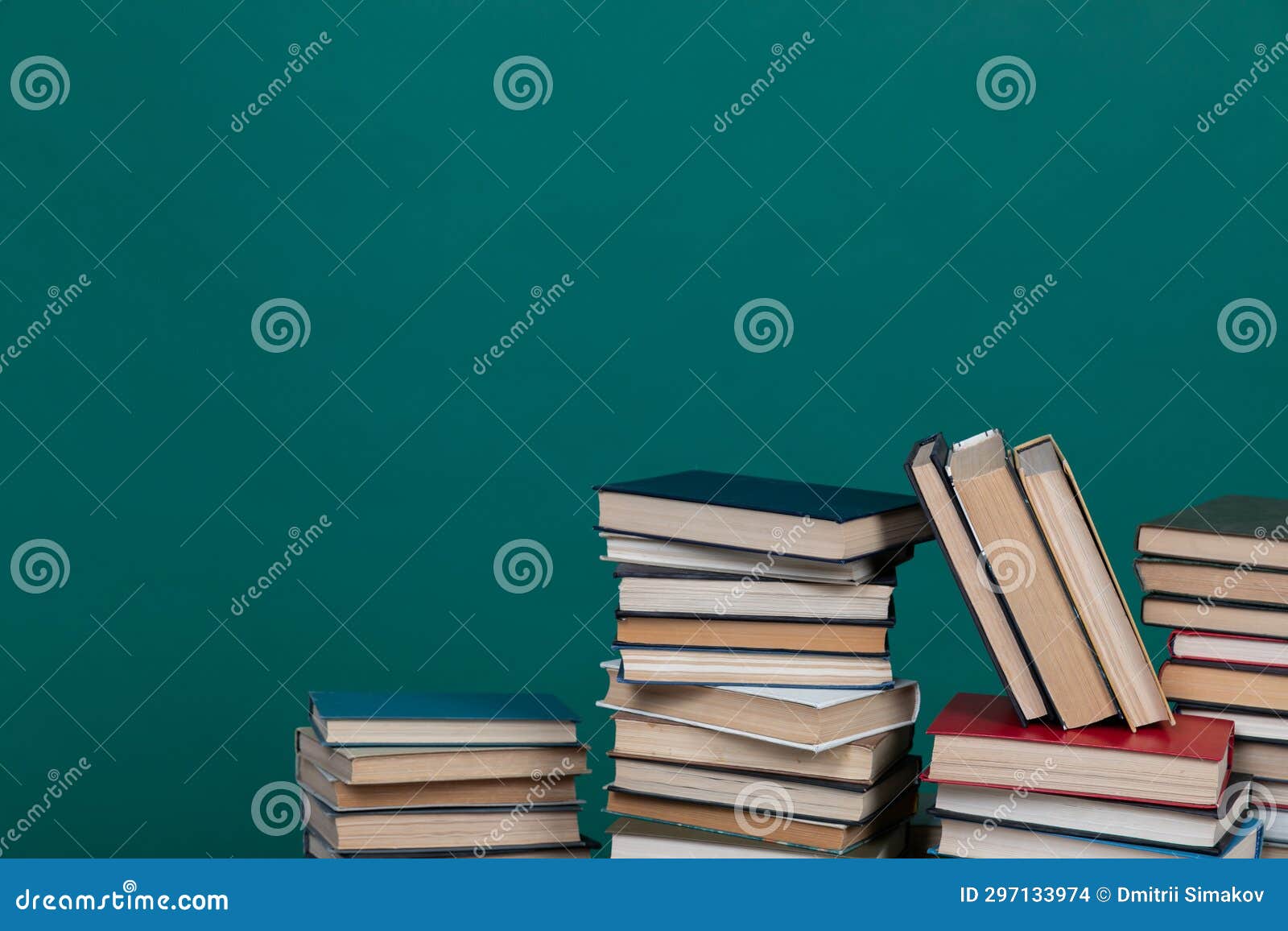 Stack of Books on a Green Background in the Learning Library Stock ...