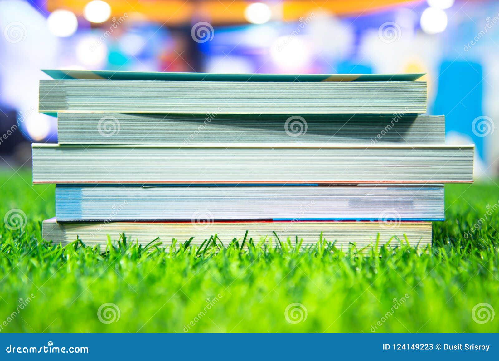 Stack of Books on Green Grass Field Stock Image - Image of collages ...