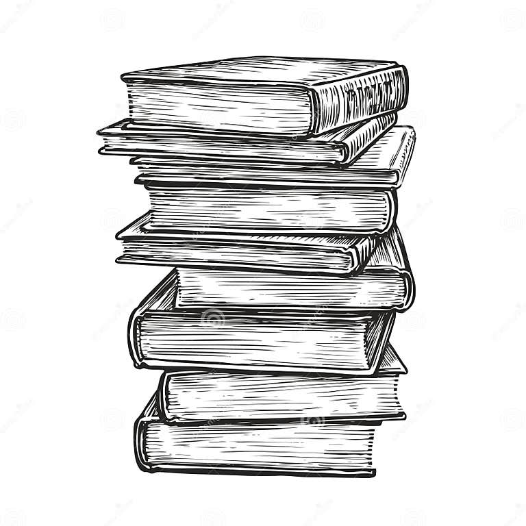 Stack of Books. Hand Drawn Sketch Vector Illustration Stock Vector ...