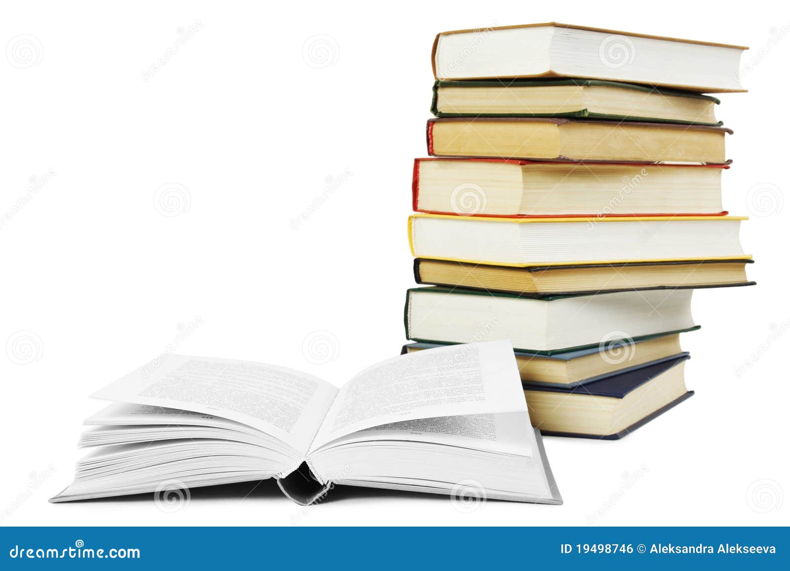 Stack of Books in Hard Cover and One Opened Book Stock Photo - Image of ...