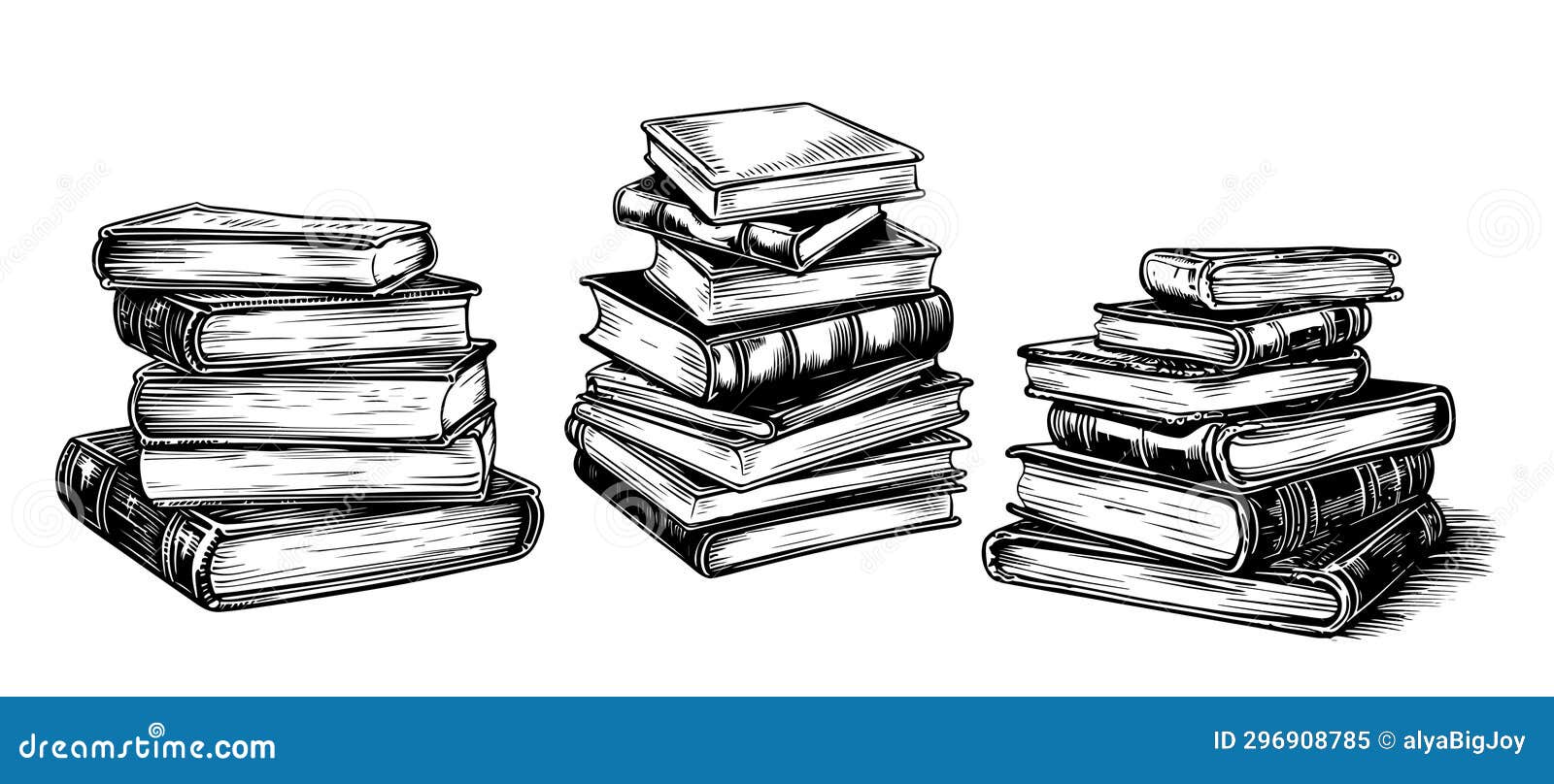 Stack of Books Isolated on White, Hand Drawn Sketch Illustration. Stock ...