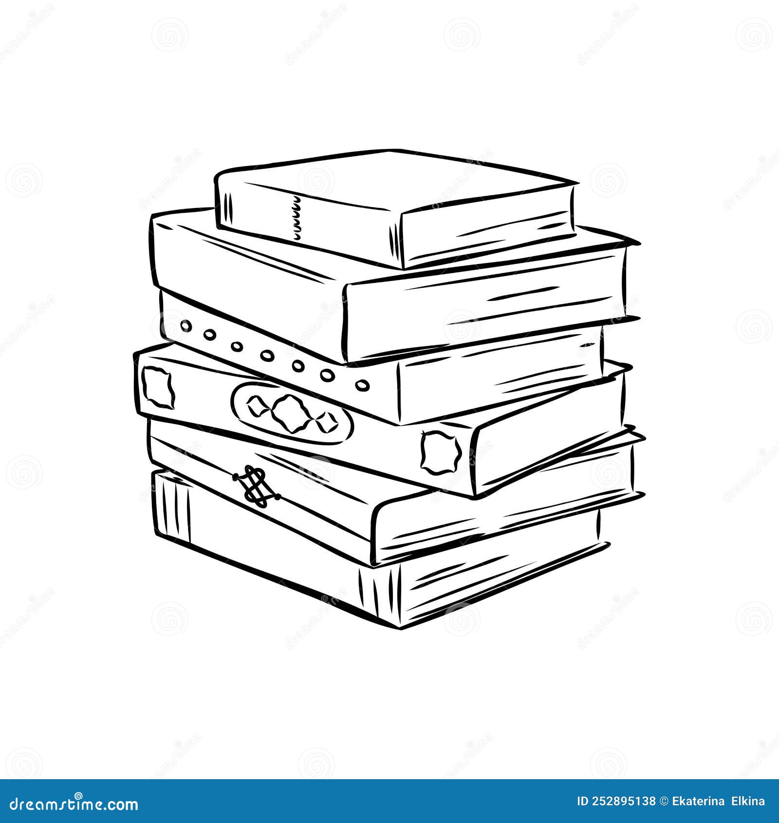 Stack of Books Isolated on White, Hand Drawn Sketch Vector Illustration ...