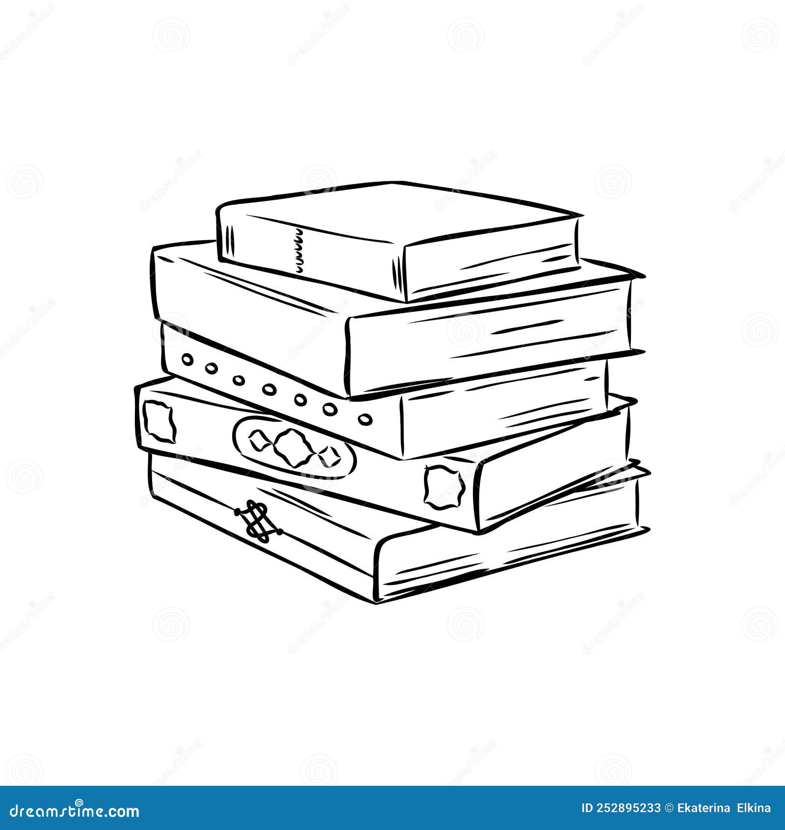 Stack of Books Isolated on White, Hand Drawn Sketch Vector Illustration ...