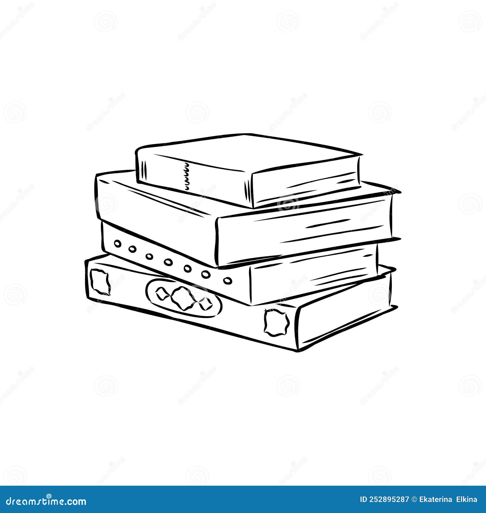 Stack of Books Isolated on White, Hand Drawn Sketch Vector Illustration ...