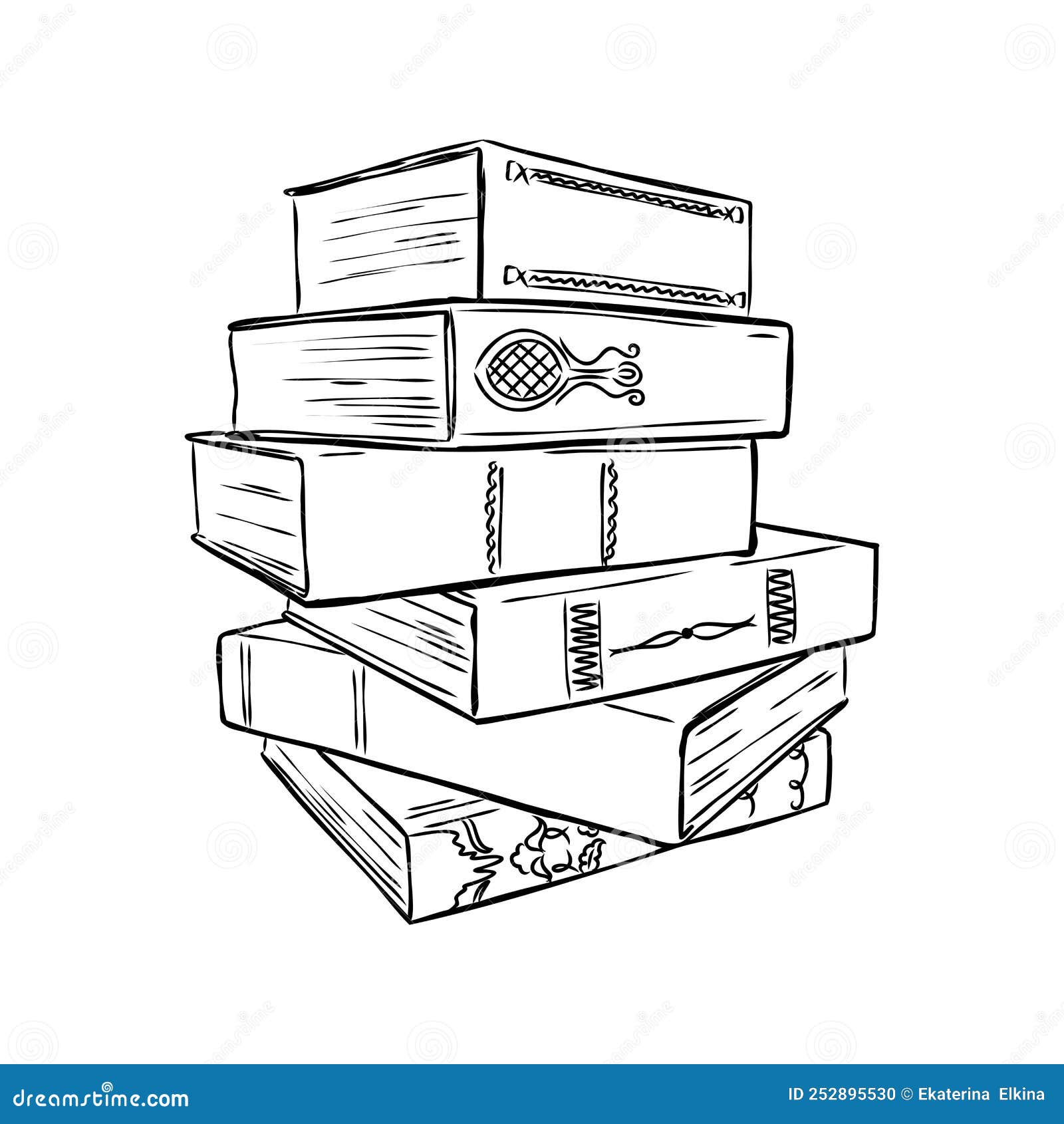 Stack of Books Isolated on White, Hand Drawn Sketch Vector Illustration ...