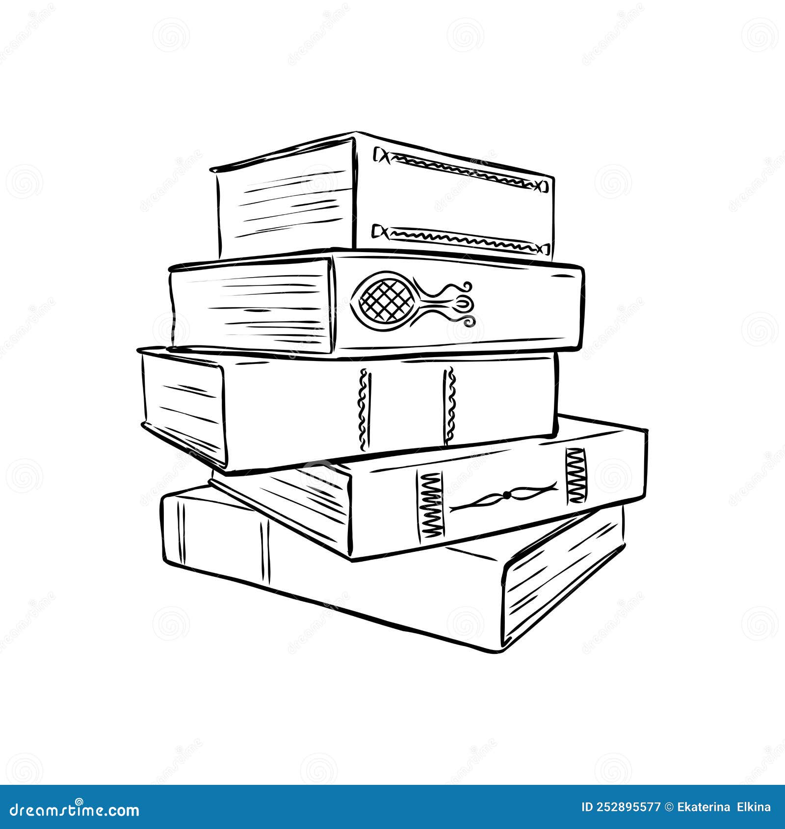 Stack of Books Isolated on White, Hand Drawn Sketch Vector Illustration ...