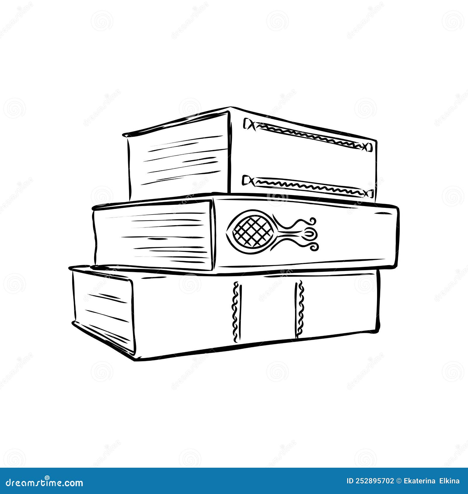 Stack of Books Isolated on White, Hand Drawn Sketch Vector Illustration ...