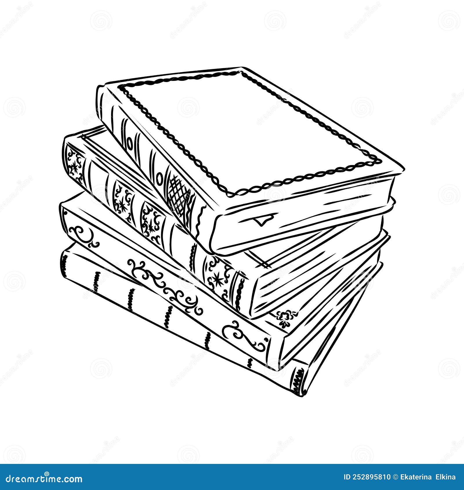 Stack of Books Isolated on White, Hand Drawn Sketch Vector Illustration ...