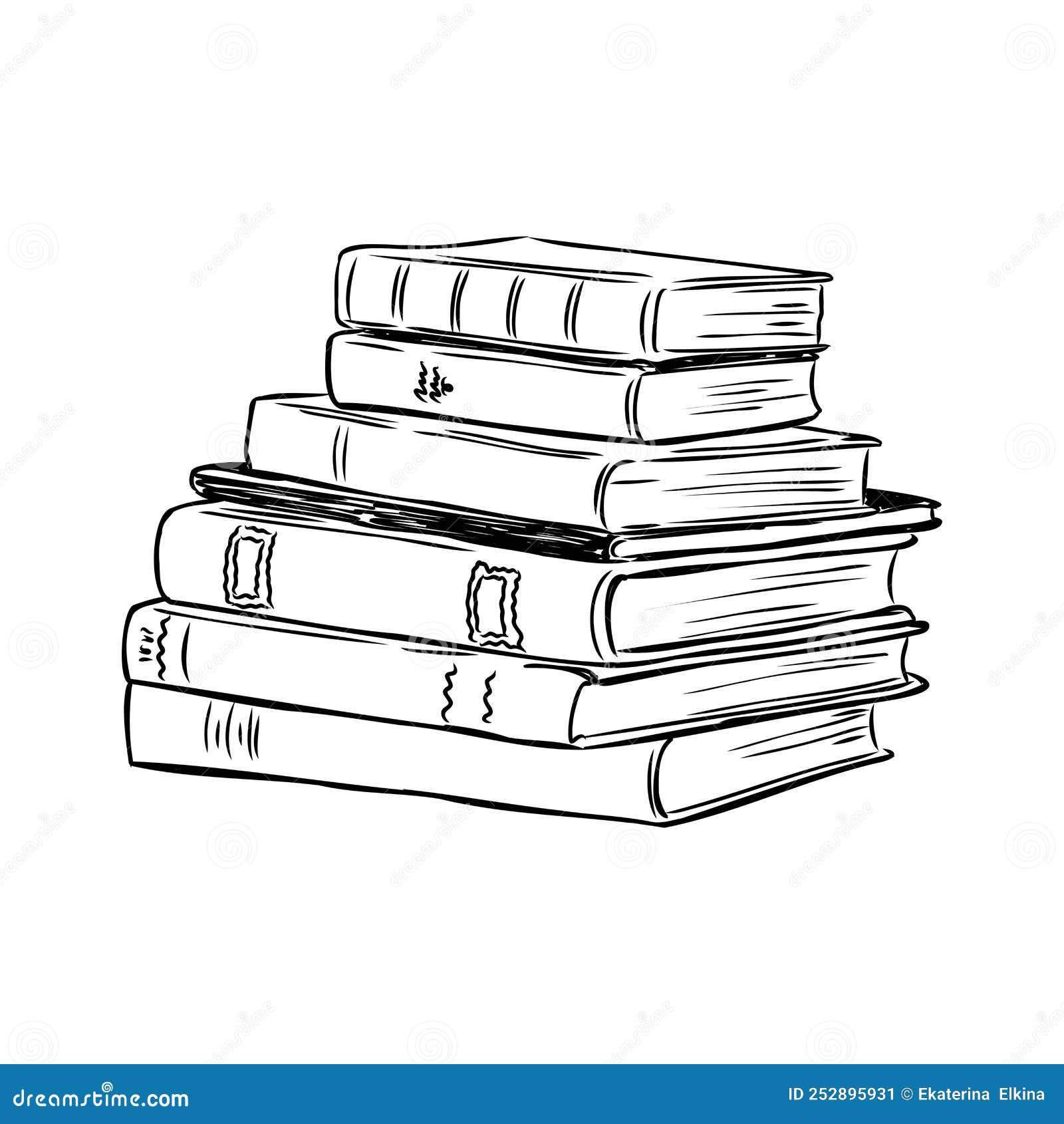 Stack of Books Isolated on White, Hand Drawn Sketch Vector Illustration ...
