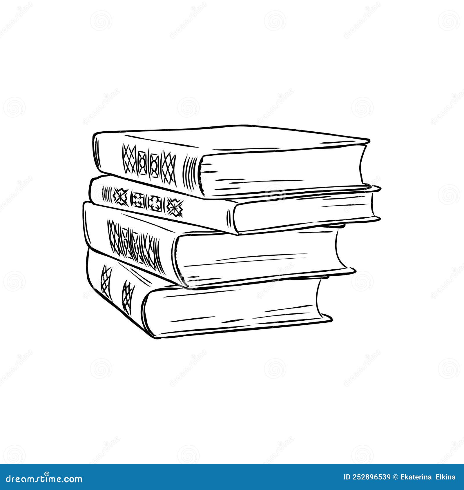 Stack of Books Isolated on White, Hand Drawn Sketch Vector Illustration ...