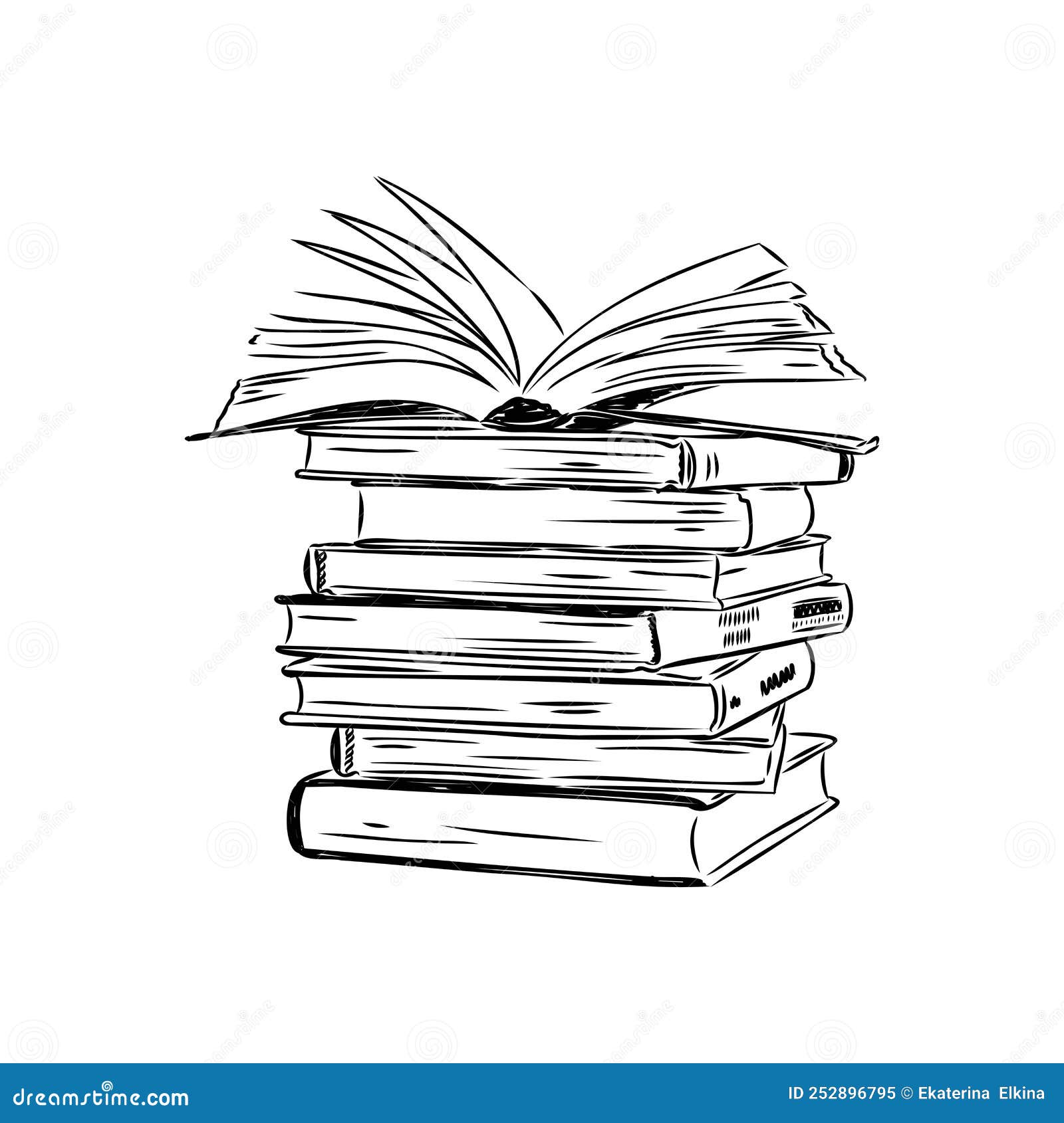 Stack of Books Isolated on White, Hand Drawn Sketch Vector Illustration ...