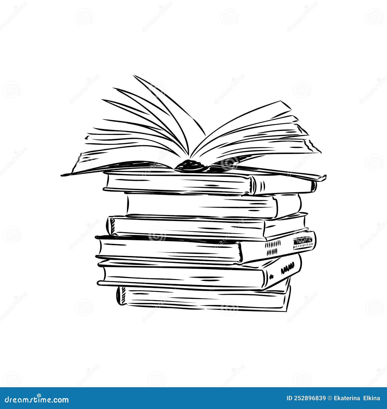 Stack of Books Isolated on White, Hand Drawn Sketch Vector Illustration ...