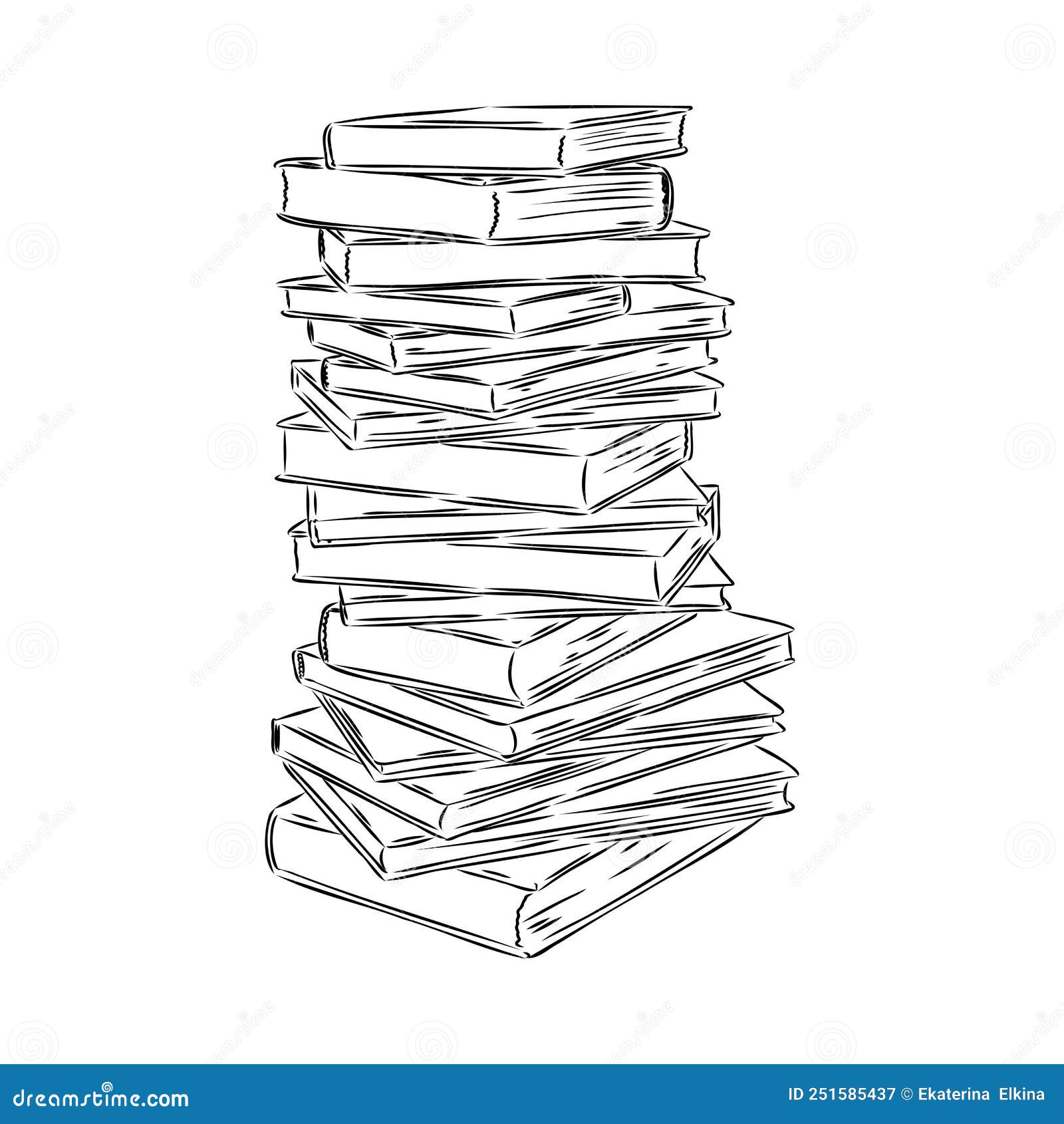 Stack of Books Isolated on White, Hand Drawn Sketch Vector Illustration ...