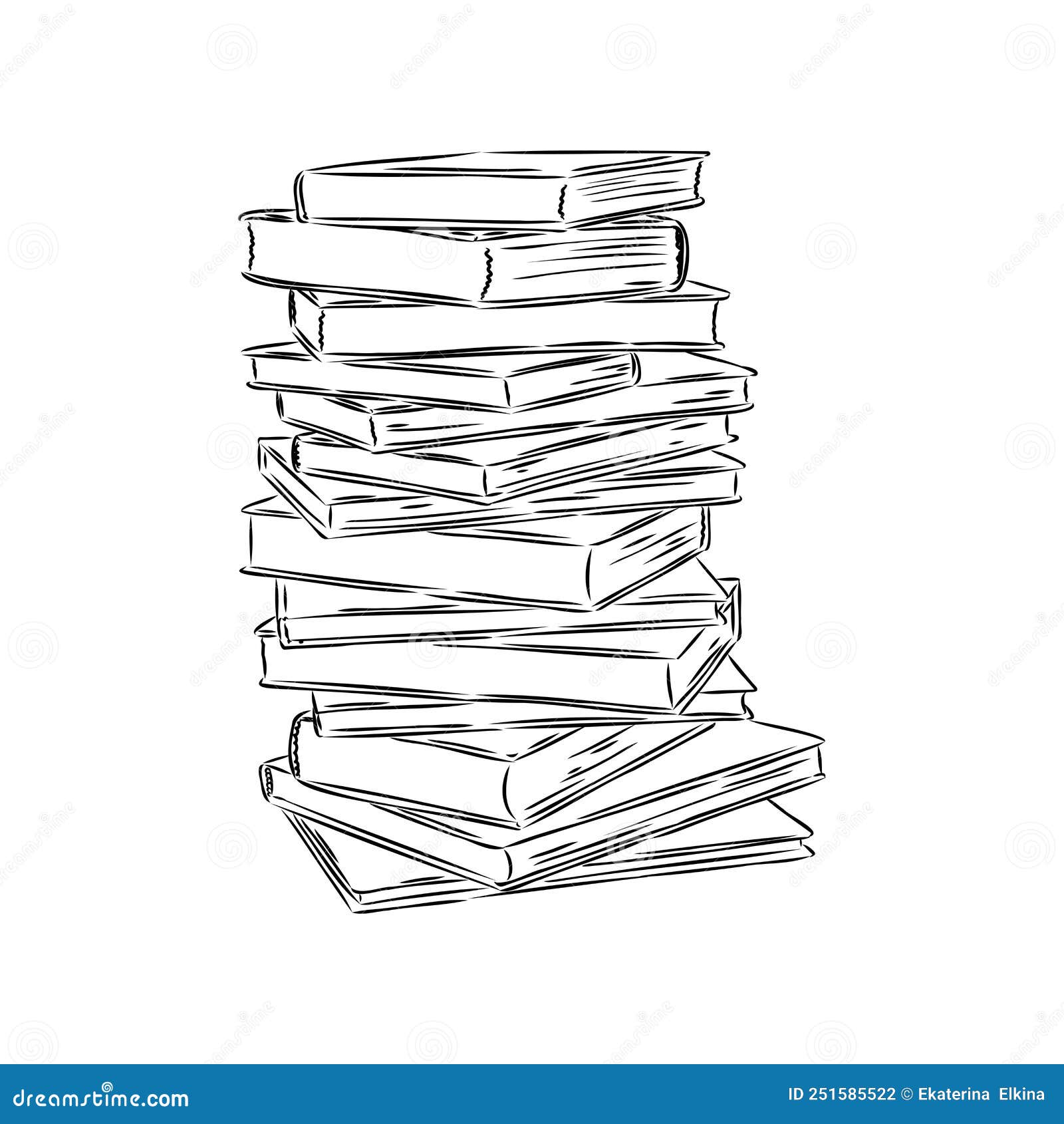 Stack of Books Isolated on White, Hand Drawn Sketch Vector Illustration ...