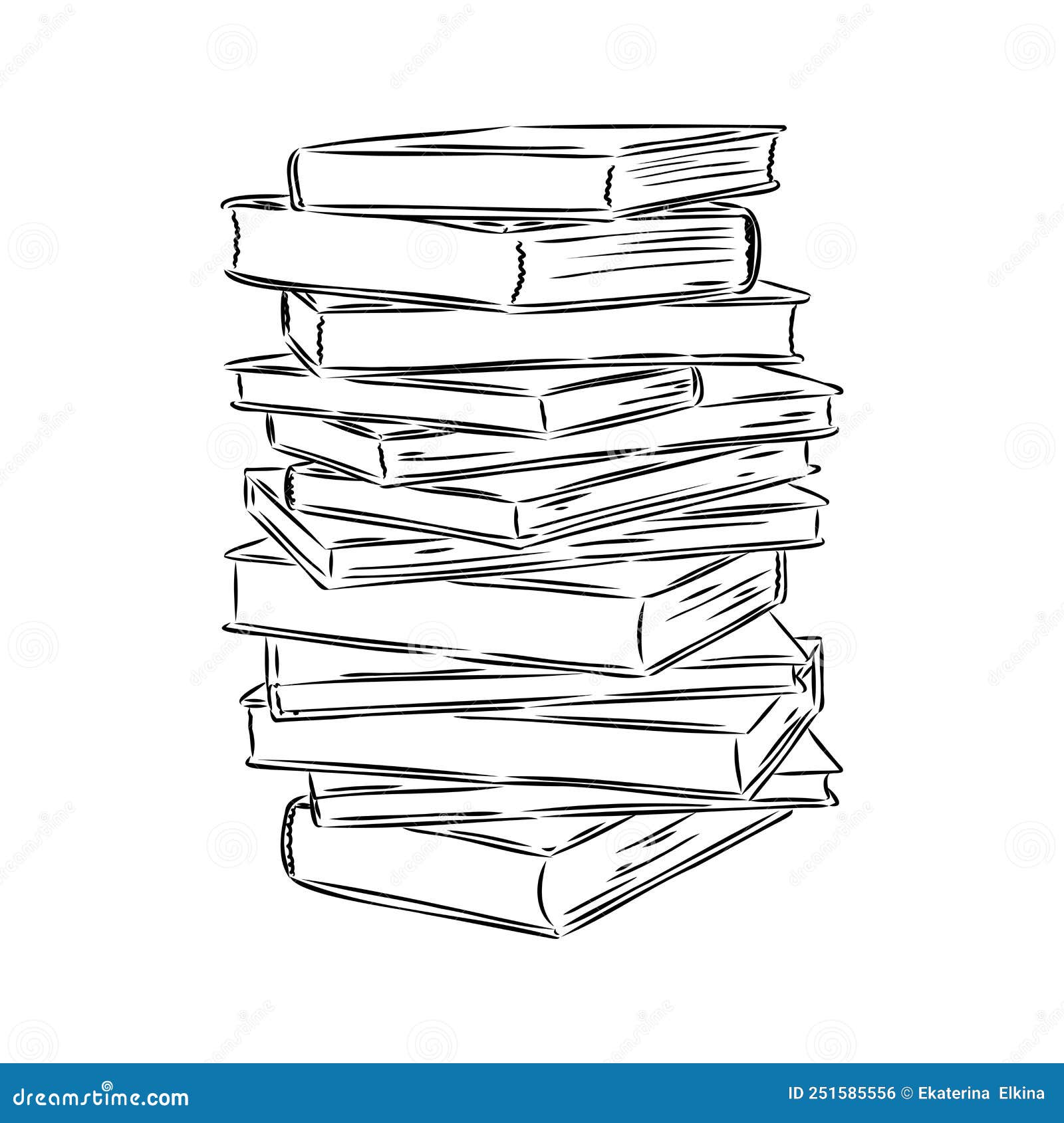 Stack of Books Isolated on White, Hand Drawn Sketch Vector Illustration ...