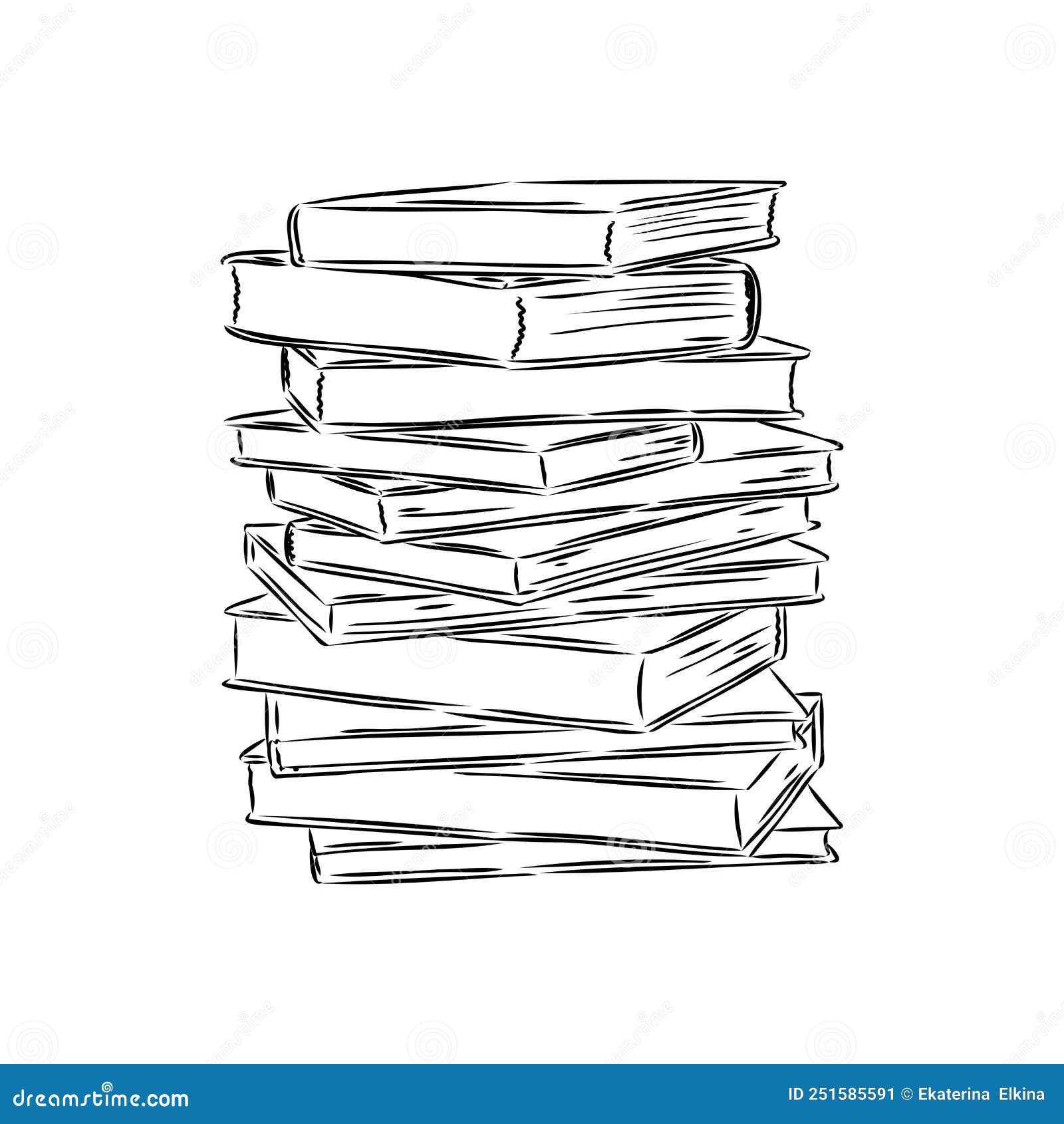 Stack of Books Isolated on White, Hand Drawn Sketch Vector Illustration ...
