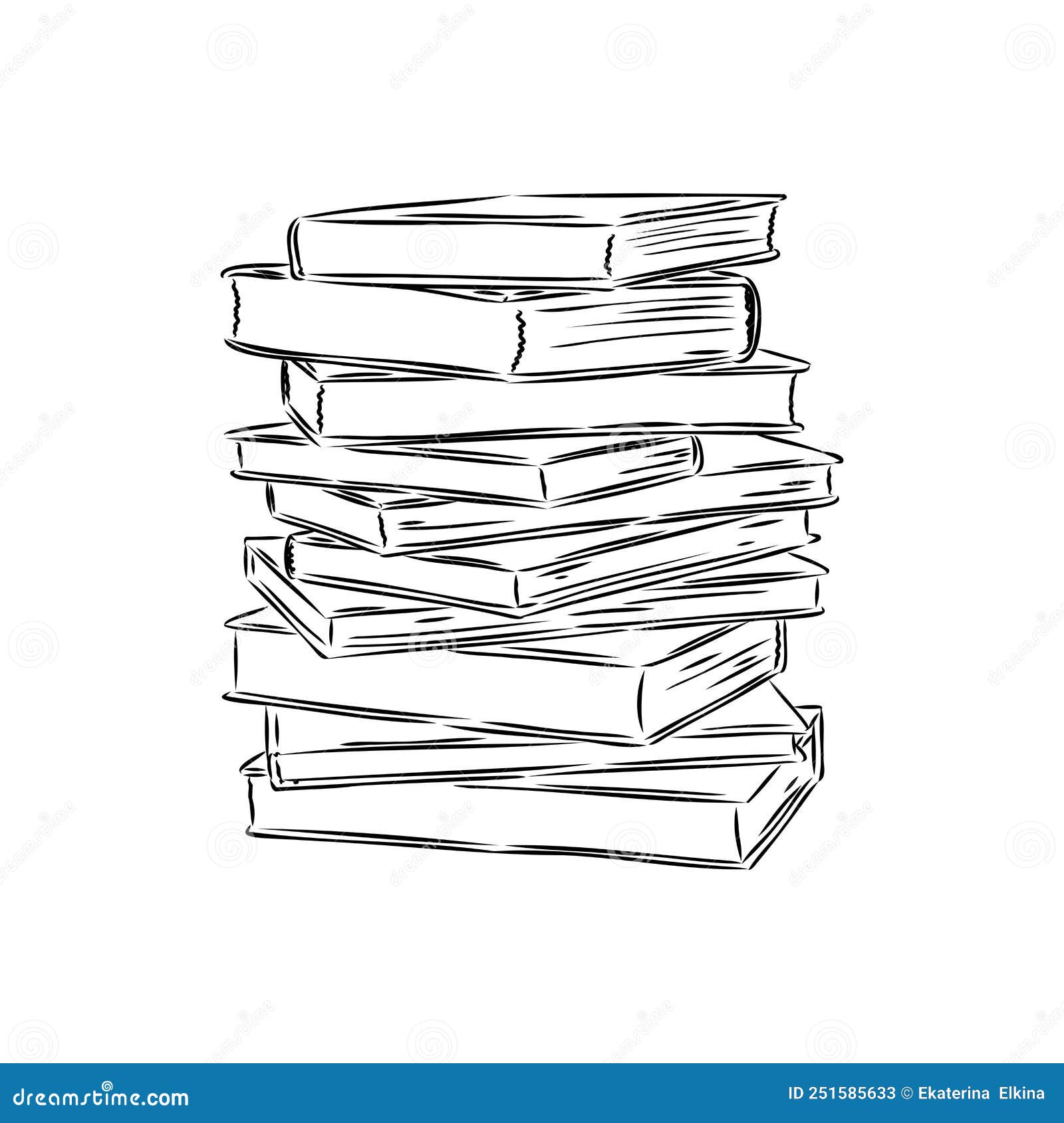 Stack of Books Isolated on White, Hand Drawn Sketch Vector Illustration ...