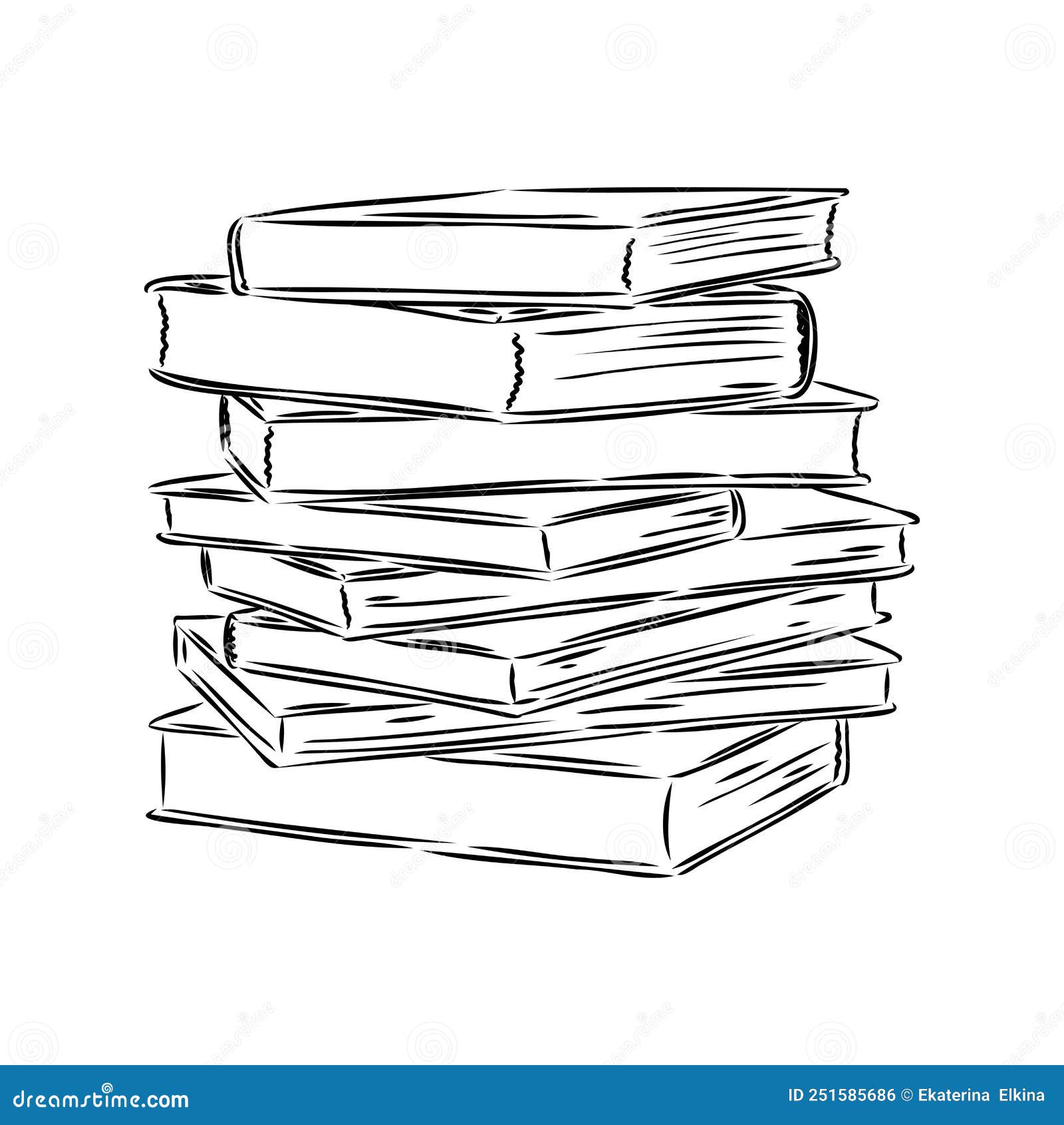 Stack of Books Isolated on White, Hand Drawn Sketch Vector Illustration ...