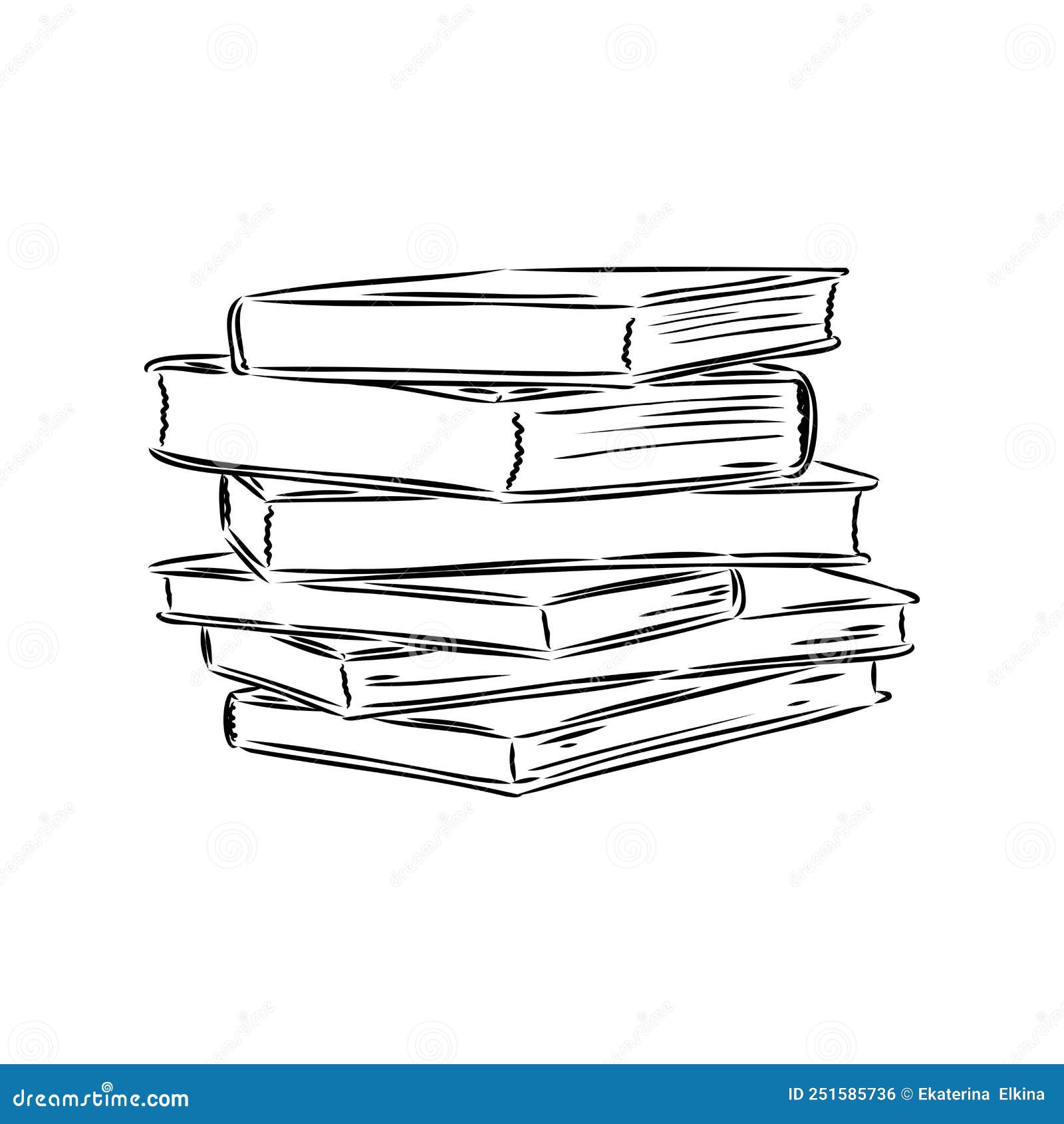 Stack of Books Isolated on White, Hand Drawn Sketch Vector Illustration ...