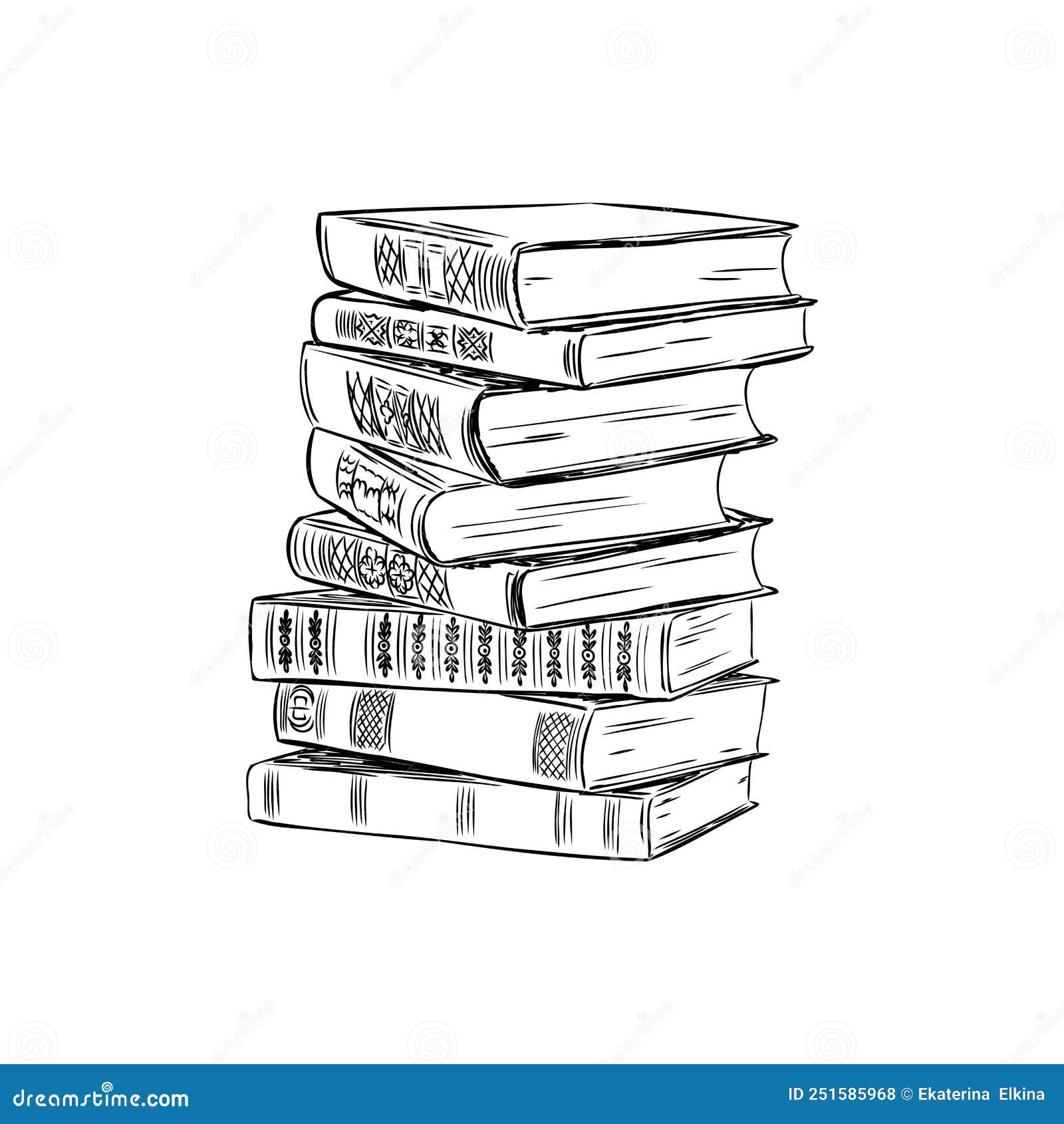 Stack of Books Isolated on White, Hand Drawn Sketch Vector Illustration ...