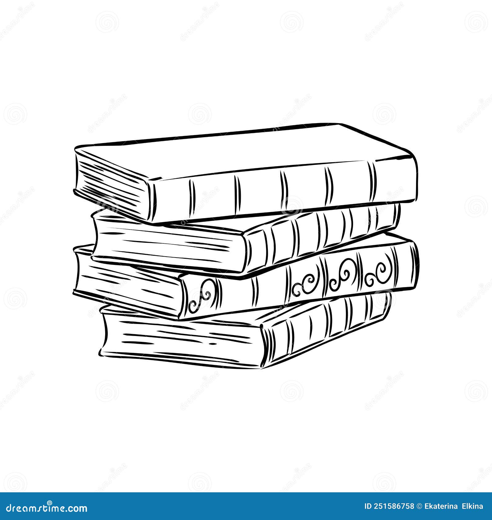 Stack of Books Isolated on White, Hand Drawn Sketch Vector Illustration ...