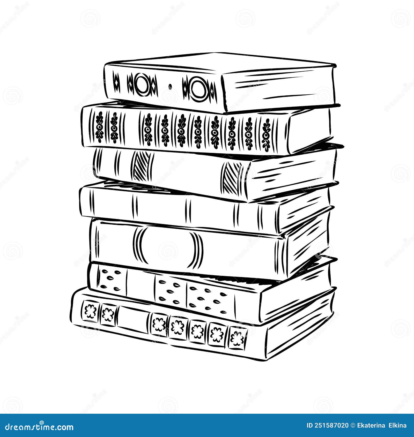 Stack of Books Isolated on White, Hand Drawn Sketch Vector Illustration ...