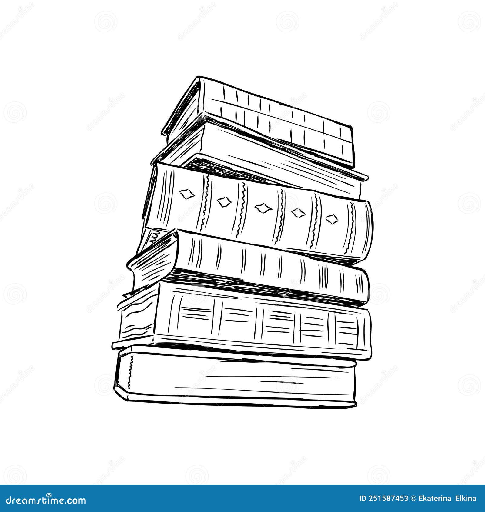 Stack of Books Isolated on White, Hand Drawn Sketch Vector Illustration ...